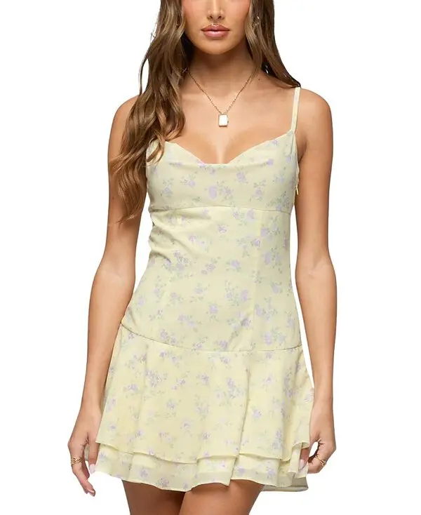 EDIKTED Daphna Floral Chiffon Mini Dress - Light-yellow