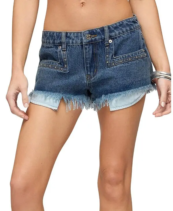 EDIKTED Meshy Studded Denim Micro Shorts