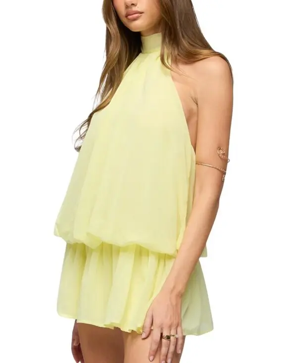 EDIKTED Kortney Chiffon High Neck Mini Dress