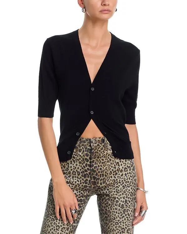 R13 Merino Wool V Neck Cardigan Sweater - Black