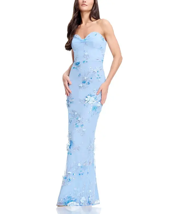 Dress The Population Daisy Strapless Gown - Sky Multi