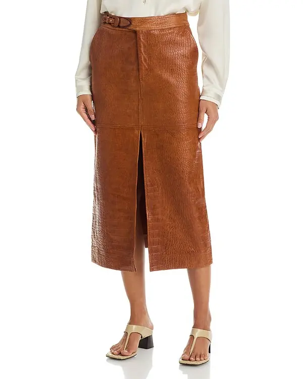 Johanna Ortiz Crocodile-embossed Leather Midi Skirt - Camel