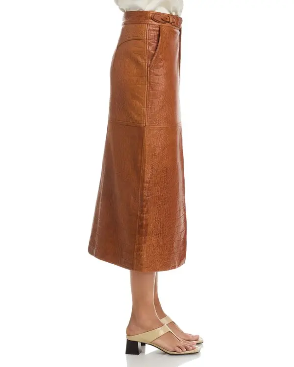 Johanna Ortiz Crocodile-embossed Leather Midi Skirt