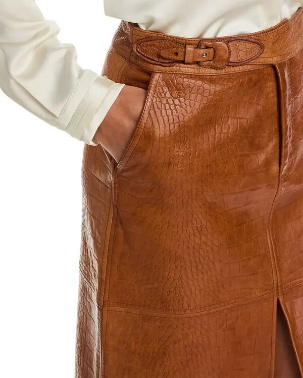 Johanna Ortiz Crocodile-embossed Leather Midi Skirt