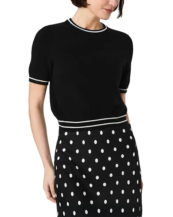 French Connection Babysoft Short Sleeve Rib Stripe Top - Black/porecelain