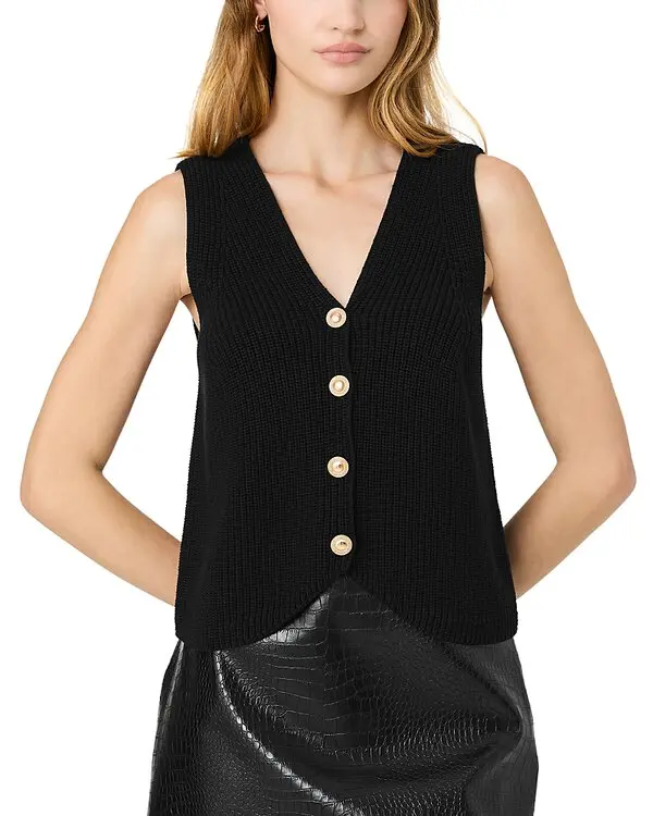French Connection Mozart V Neck Rib Vest - Black