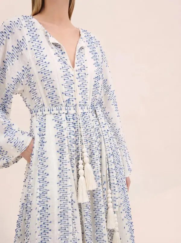 Alexis Morocco Dress With Embroidered Tassel Ties