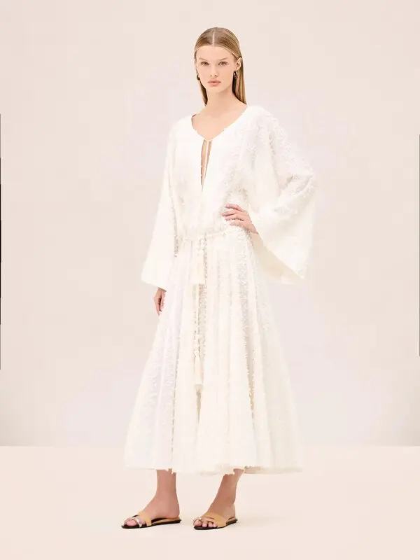 Alexis Morocco Dress Long Sleeve Embroidered Midi - Ivory
