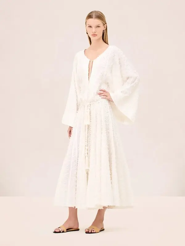 Alexis Morocco Dress Long Sleeve Embroidered Midi - Ivory