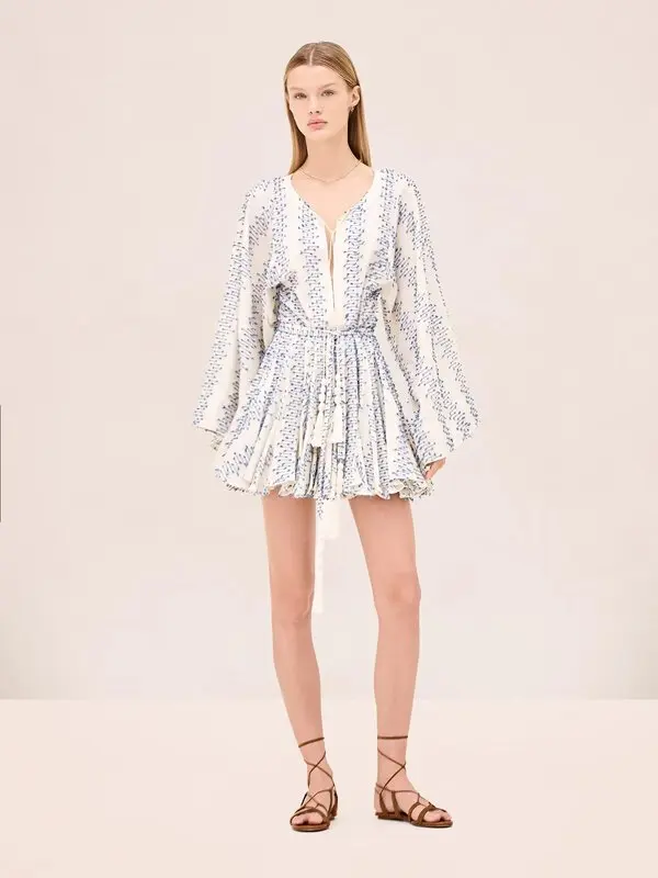 Alexis Palmari Embroidered Tasseled Mini Dress