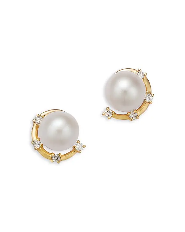 Bloomingdale'S Spring Pearl Freshwater Pearl & Diamond Demi Frame Earrings In 14k Yellow - Gold