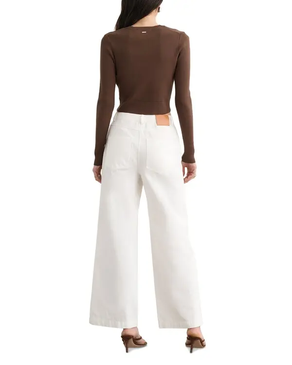 TOCCIN Zoe Cropped Fitted Cardigan With Stripes - Cocoa