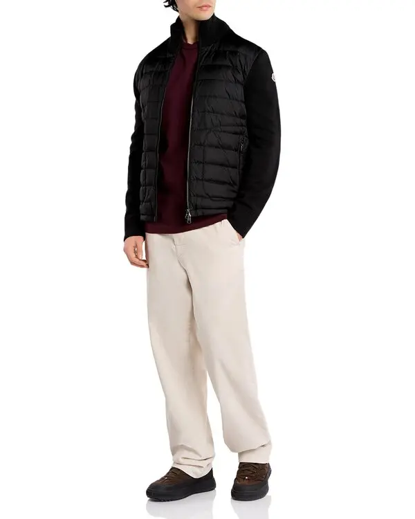 Moncler Wool Blend Cardigan With Down-filled Front - Black