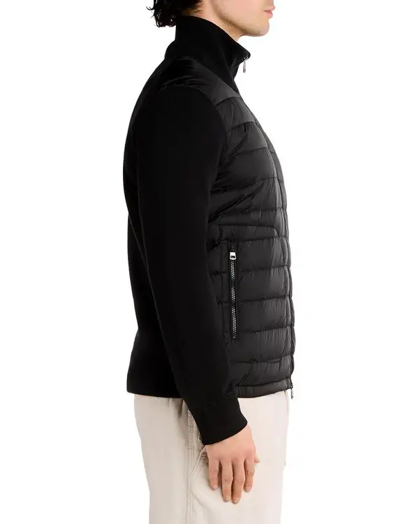 Moncler Wool Blend Cardigan With Down-filled Front - Black