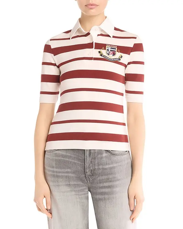 Acne Studios Embroidered Polo Tee - Red/ecru