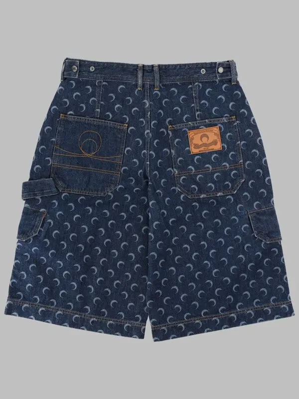 MARINE SERRE Denim Shorts With All-over Moon Print