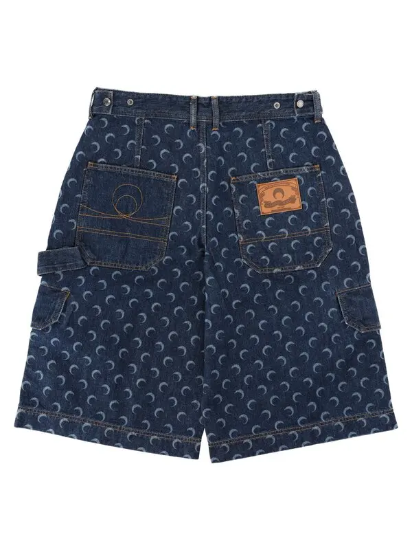MARINE SERRE Denim Shorts With All-over Moon Print