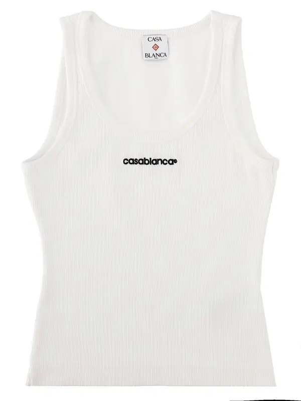 Casablanca Ribbed Logo Tank - White