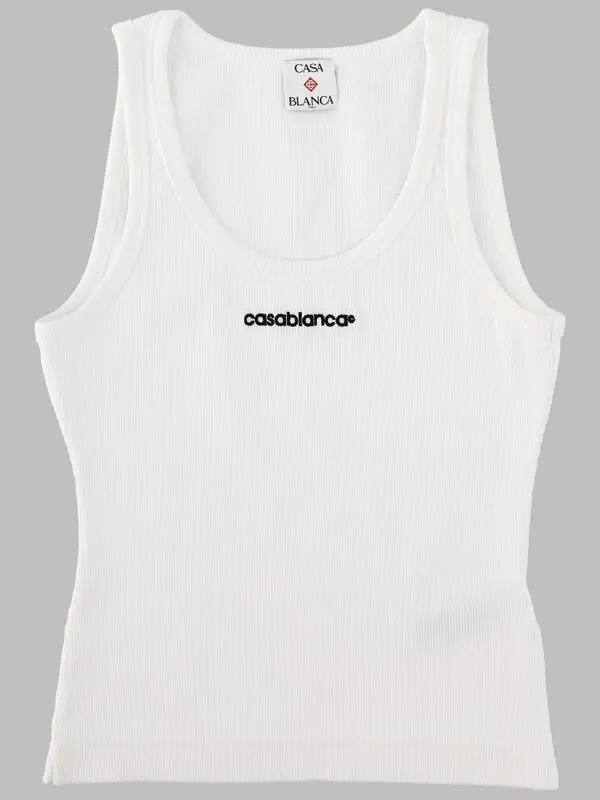 Casablanca Ribbed Logo Tank - White