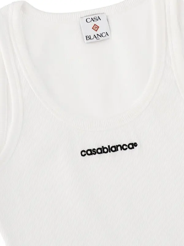 Casablanca Ribbed Logo Tank - White