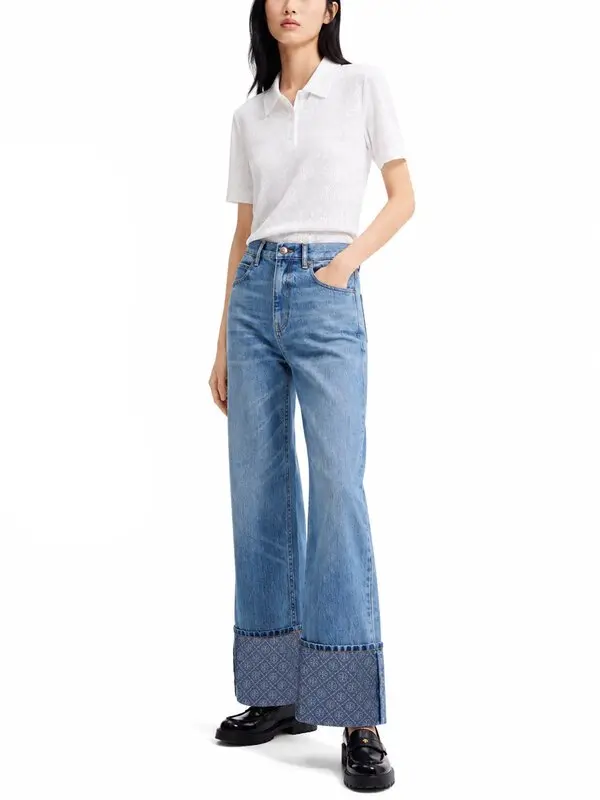 Tory Burch Straight Leg Jeans With Contrast Cuffs