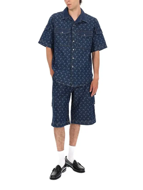 MARINE SERRE All-over Moon Print Denim Shirt