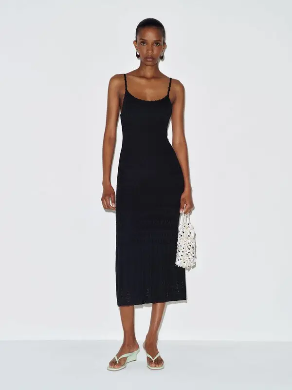 REFORMATION River Cotton Crochet Maxi Dress - Black