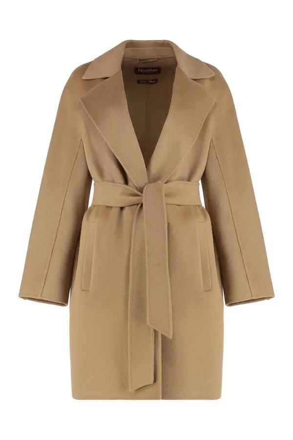 Max Mara Wool & Cashmere Coat With Notched Lapel And Belt - Beige