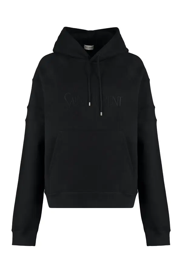 Saint Laurent Logo Detailed Drawstring Hoodie - Black