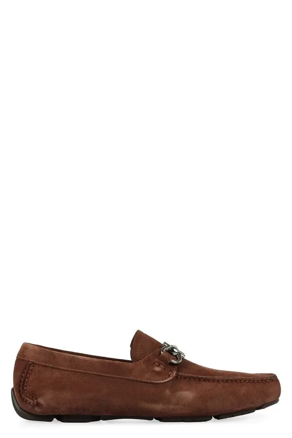 FERRAGAMO Gancini Suede Loafers - Brown