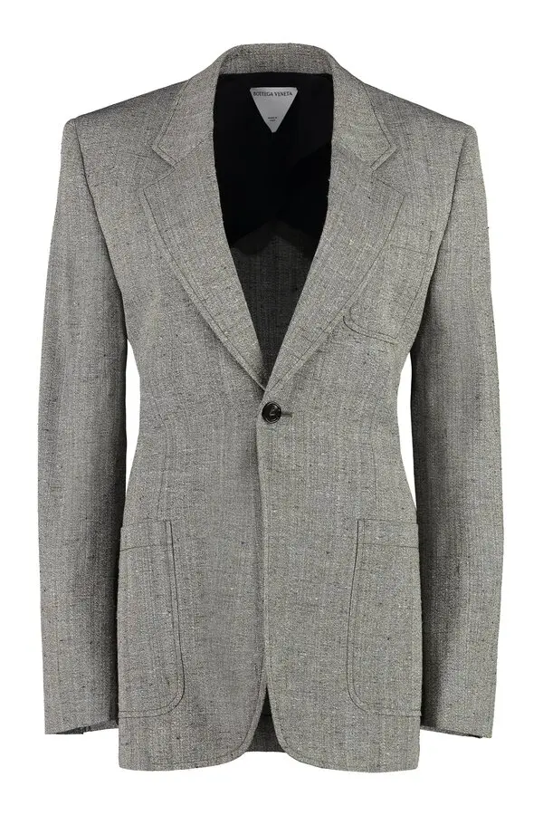 Bottega Veneta Viscose And Silk Blend Bthezer With Lapel Collar - Grey