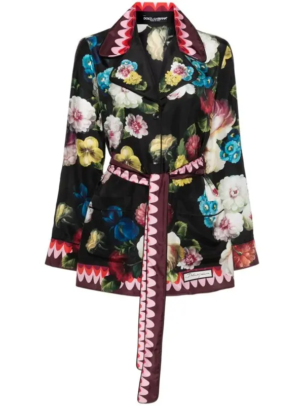 Dolce & Gabbana Belted Floral-print Silk-twill Shirt - Black