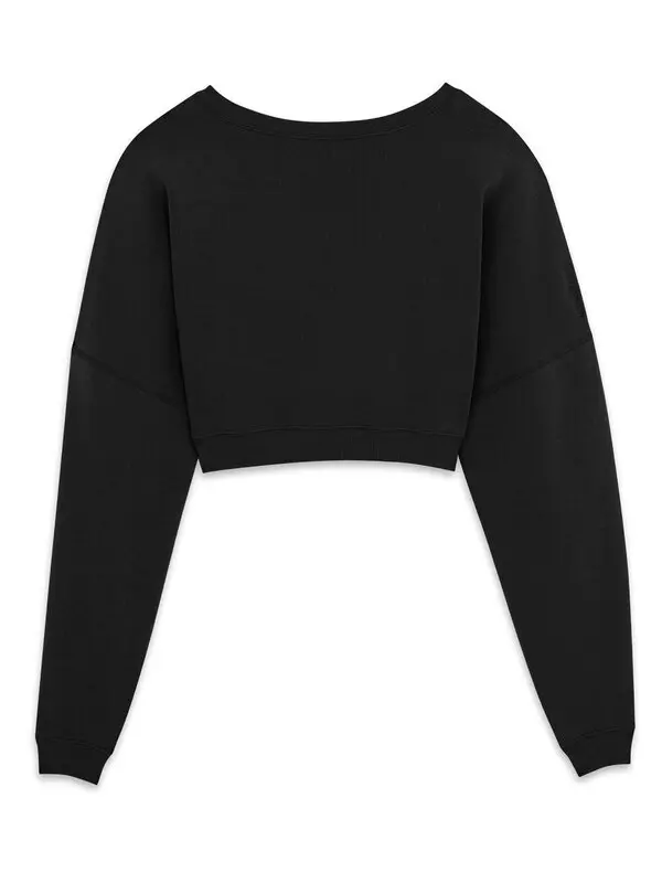 Saint Laurent Cotton Crewneck Cropped Sweatshirt - Black