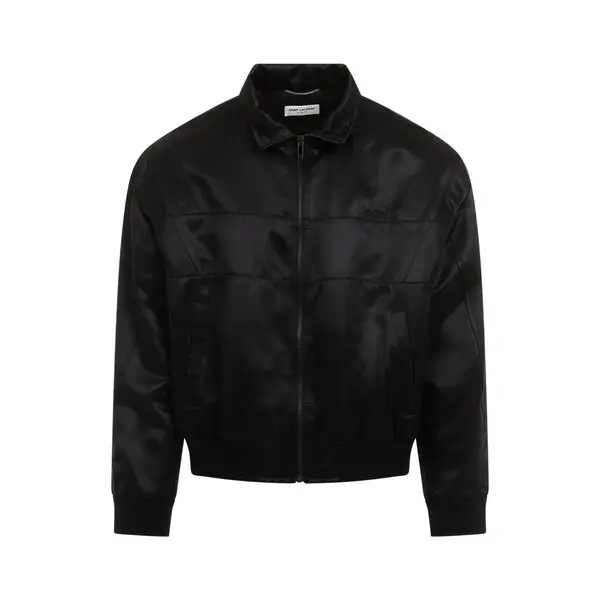Saint Laurent Logo-embroidered Satin Bomber Jacket - Black