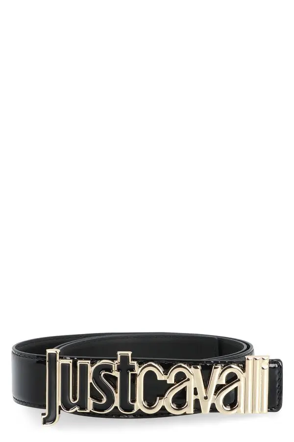Just Cavalli Patent Leather Belt With Gold-tone Buckle, 3 Cm Height - Black