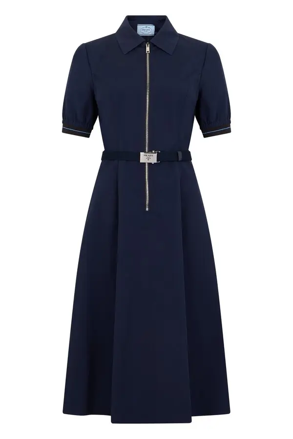 Prada Elegant Long Cotton Dress With Belt
