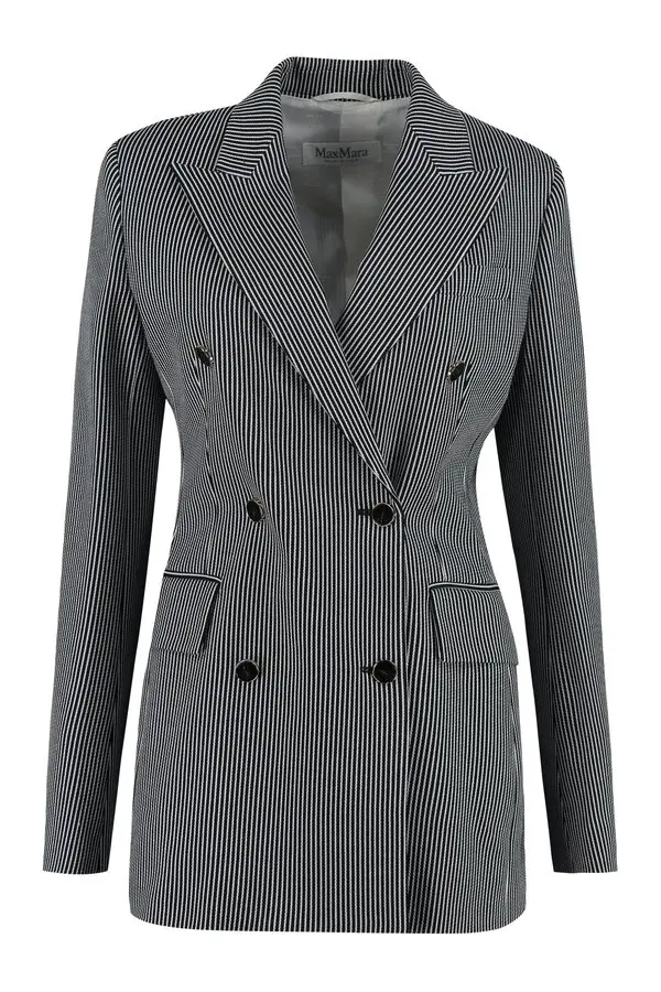 Max Mara Elegant Double-breasted Blazer With Striped Motif - Blue