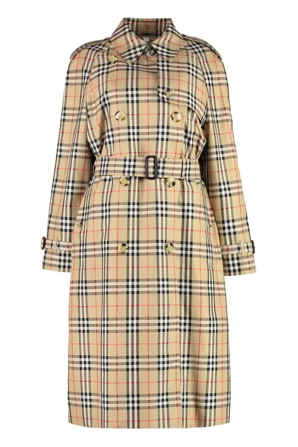 Burberry Long Check Collar Gabardine Trench Coat