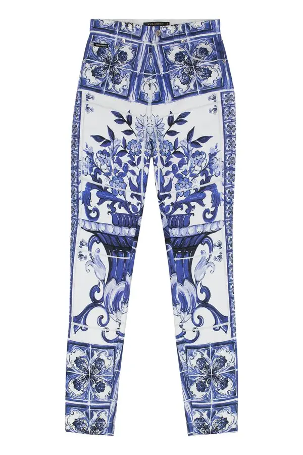 Dolce & Gabbana Majolica Print Stretch Jeans - Blue