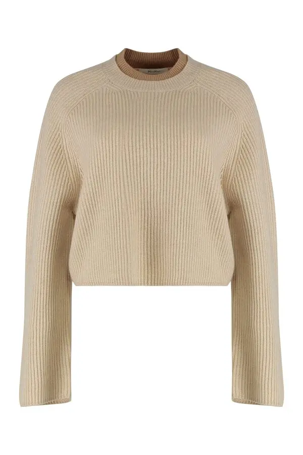 Max Mara Ribbed Knit Long Sleeve Crop Top - Beige