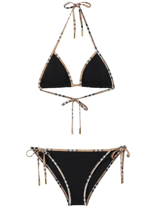 Burberry Halterneck Bikini With Checked Detail - Nero