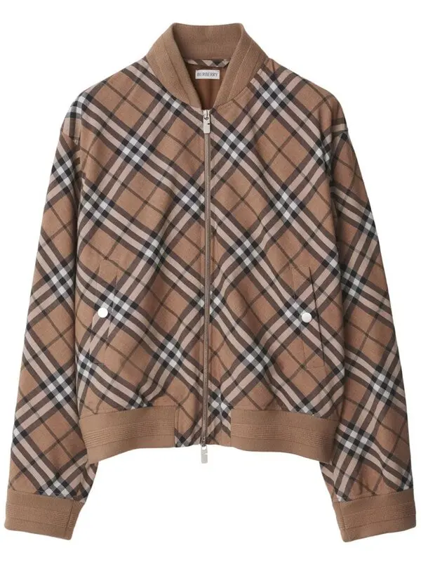 Burberry Wool Bomber Jacket With Check Motif - Beige
