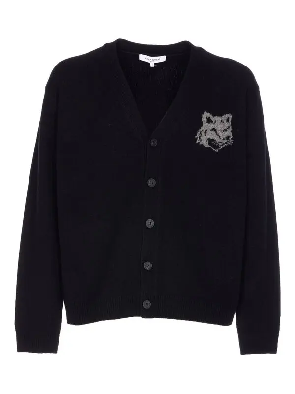 Maison Kitsuné Fox Head Intarsia Merino Cardigan - Black