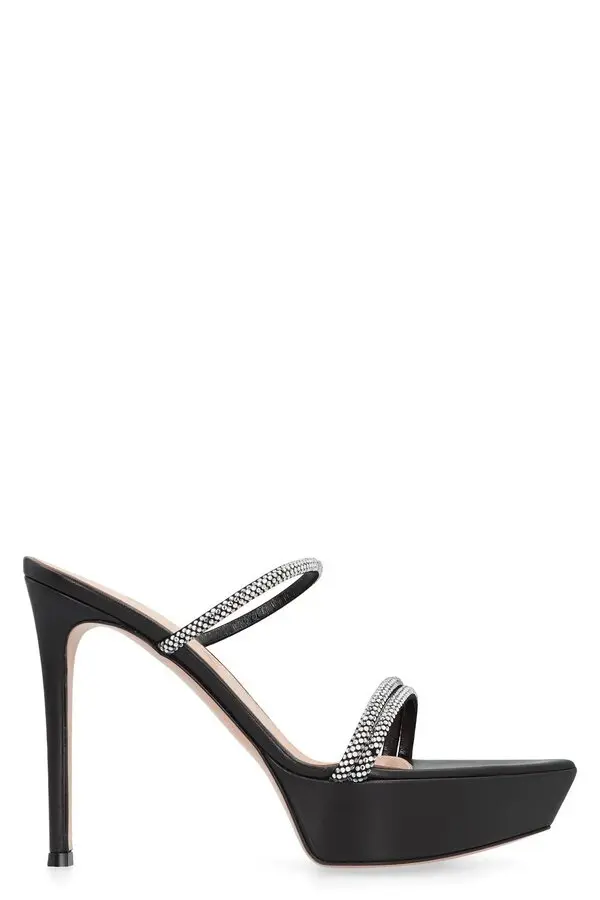 GIANVITO ROSSI Leather Platform Sandals With Rhinestone Embellishments