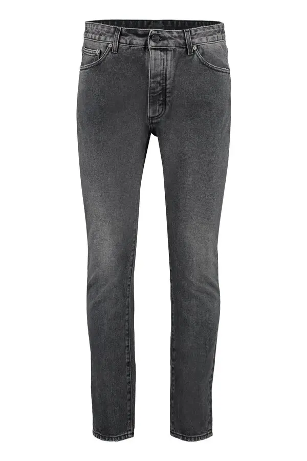 Palm Angels Straight Leg Jeans With Maxi Logo - Grey