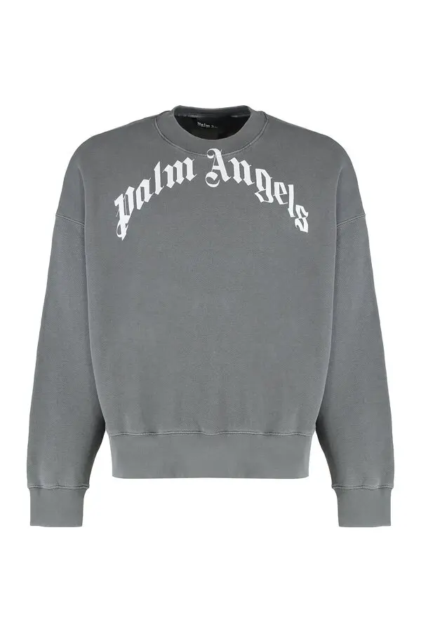 Palm Angels Curved Logo Crewneck Sweatshirt - Grey