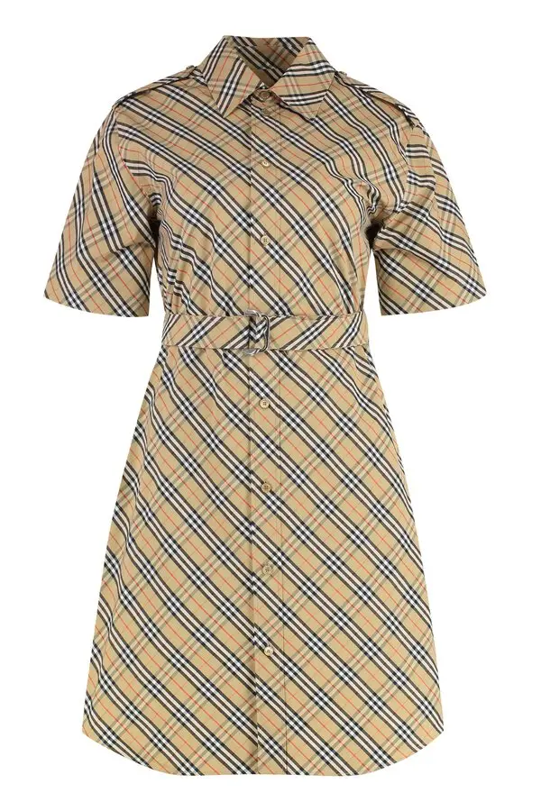 Burberry Check Cotton Shirt Dress - Beige