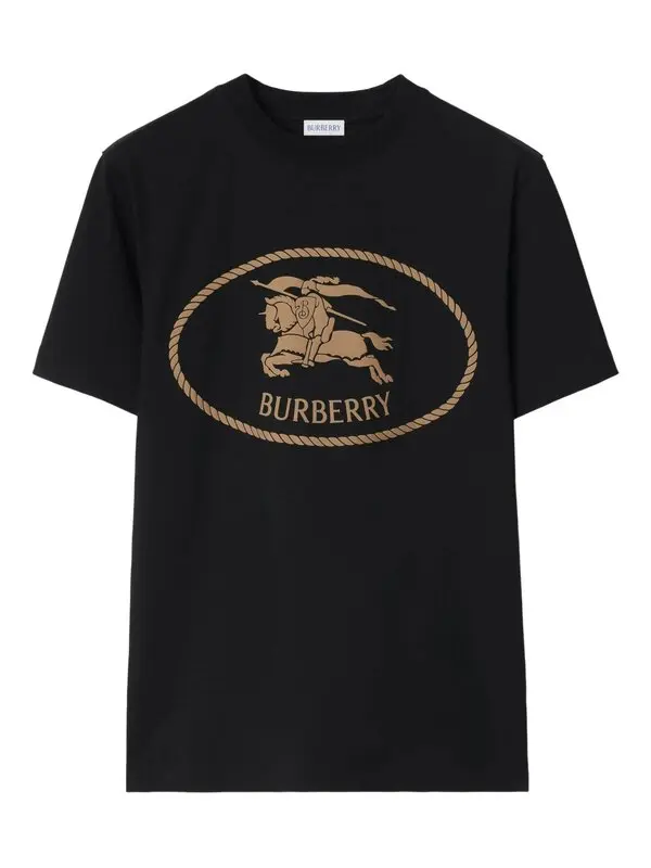 Burberry Slim Fit Ribbed Neckline T-shirt With Equestrian Knight Print Size - Nero