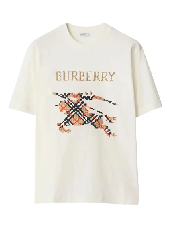 Burberry Ribbed Trim Equestrian Logo Tee Size - Bianco