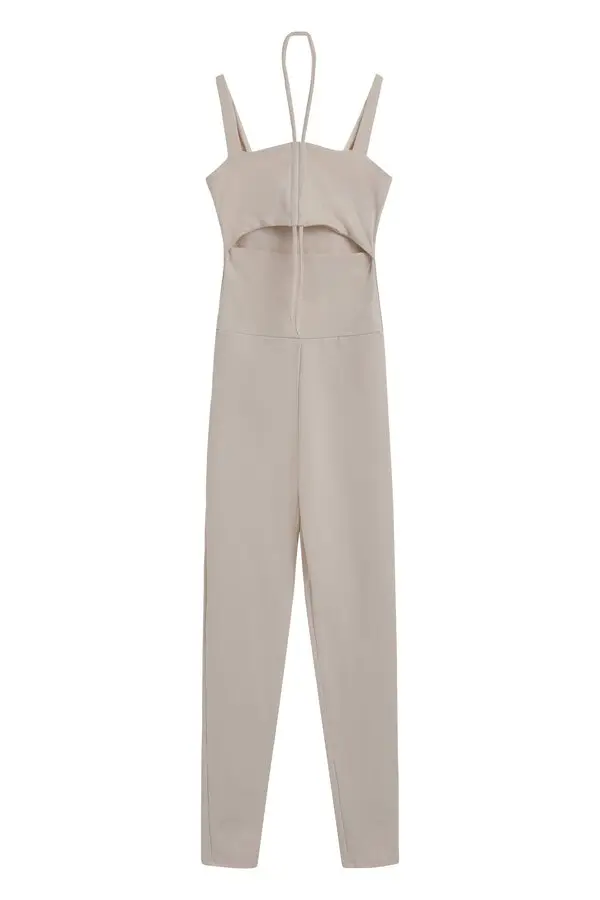 Live The Process Elastic Jumpsuits - Beige